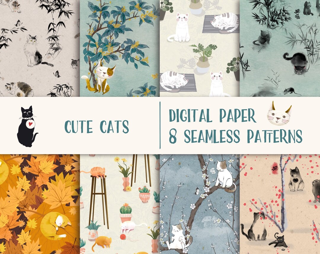 Cute Cats Digital Paper Seamless Pattern Instant Download - Etsy