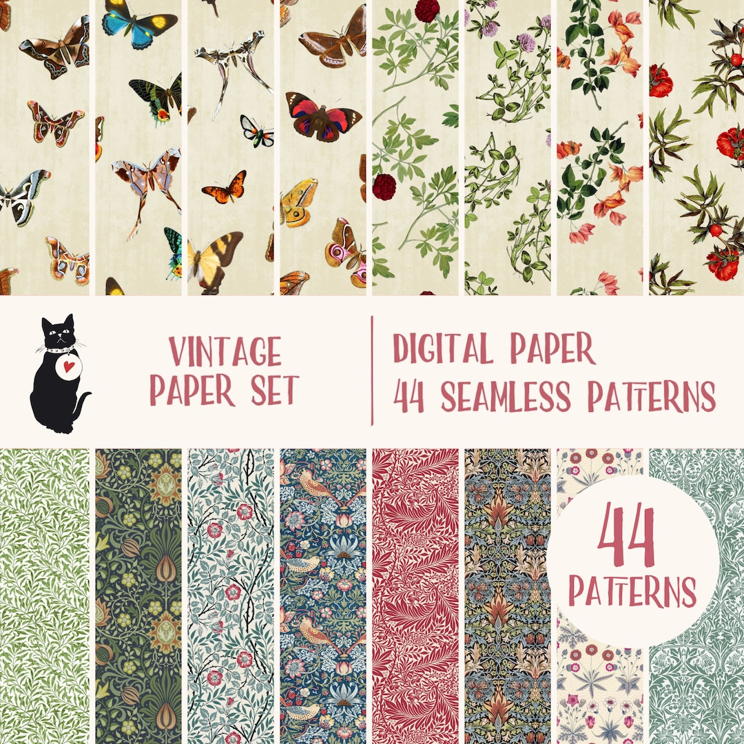 44 Vintage Digital Papers - Instant Download Digital Paper Pack ...