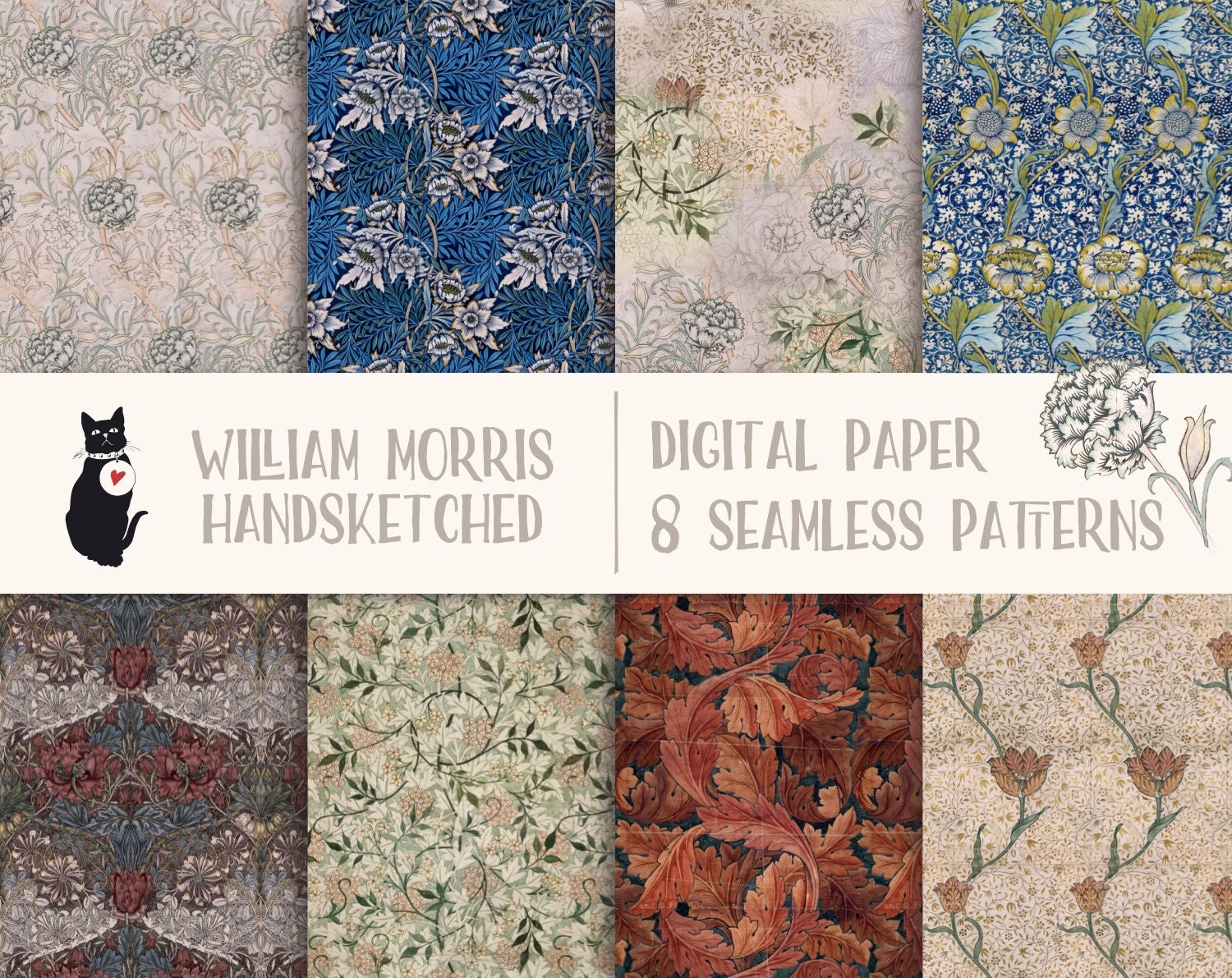 Handsketched William Morris Art Seamless Patterns Instant - Etsy