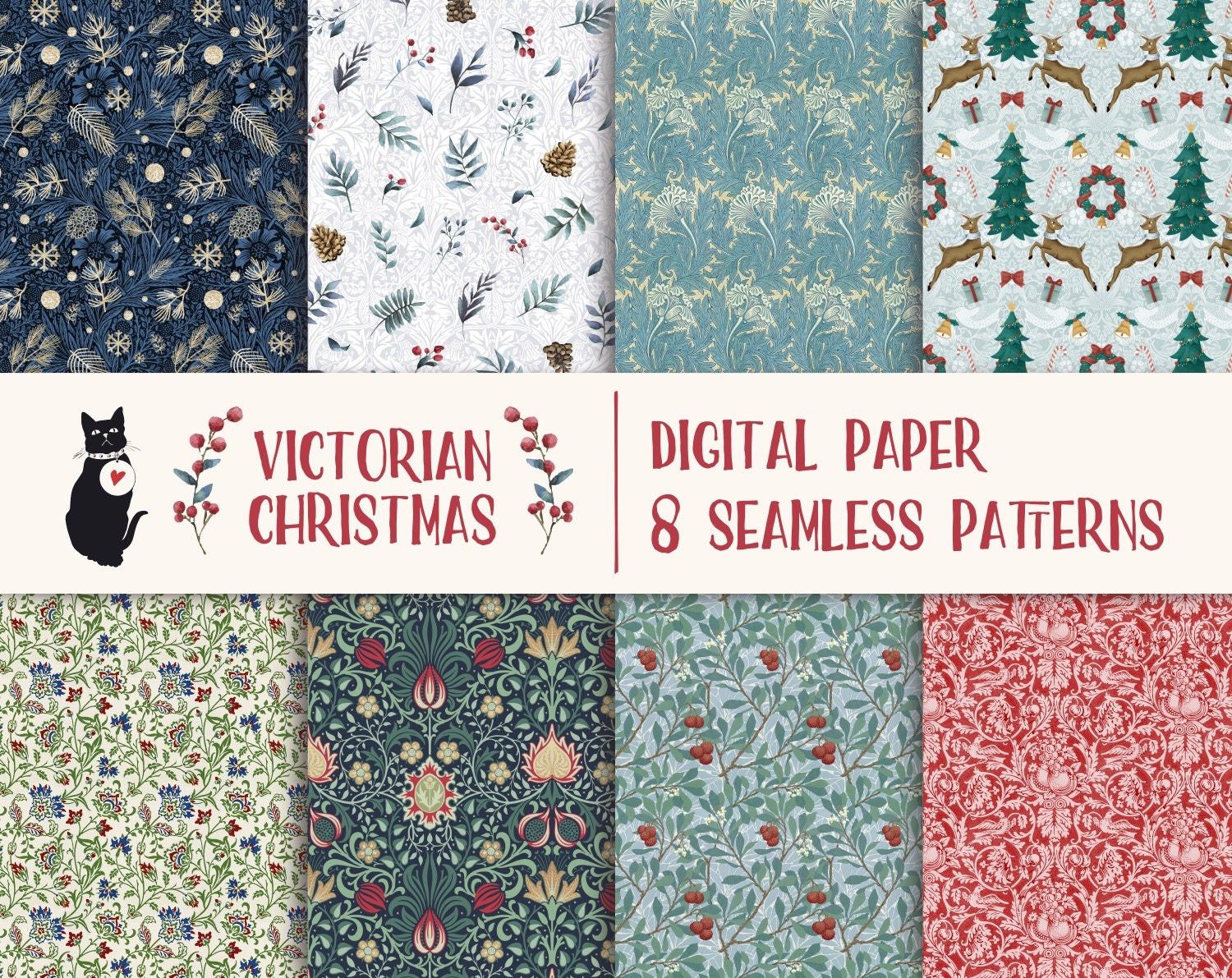 Victorian Christmas Instant download digital paper vintage | Etsy