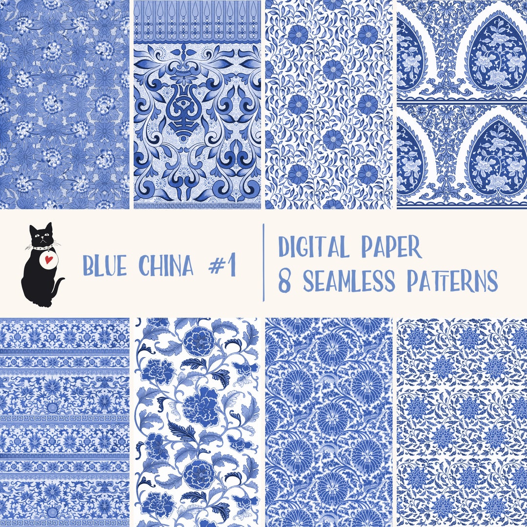 Blue China Set 1 - Seamless Pattern, Instant Download Digital Paper ...