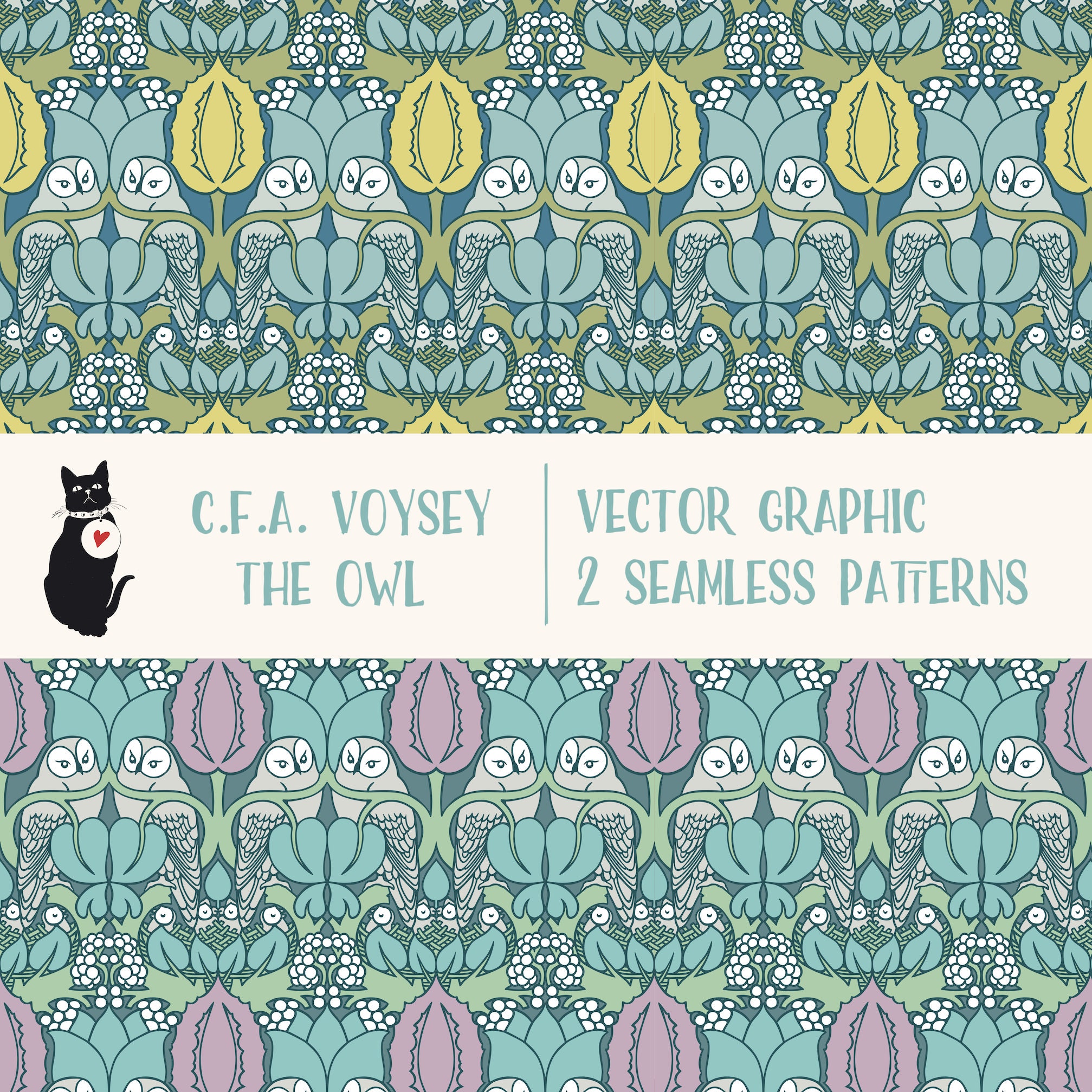 The Owl by C.F.A. Voysey - Vector Graphic EPS + SVG + AI, Seamless ...