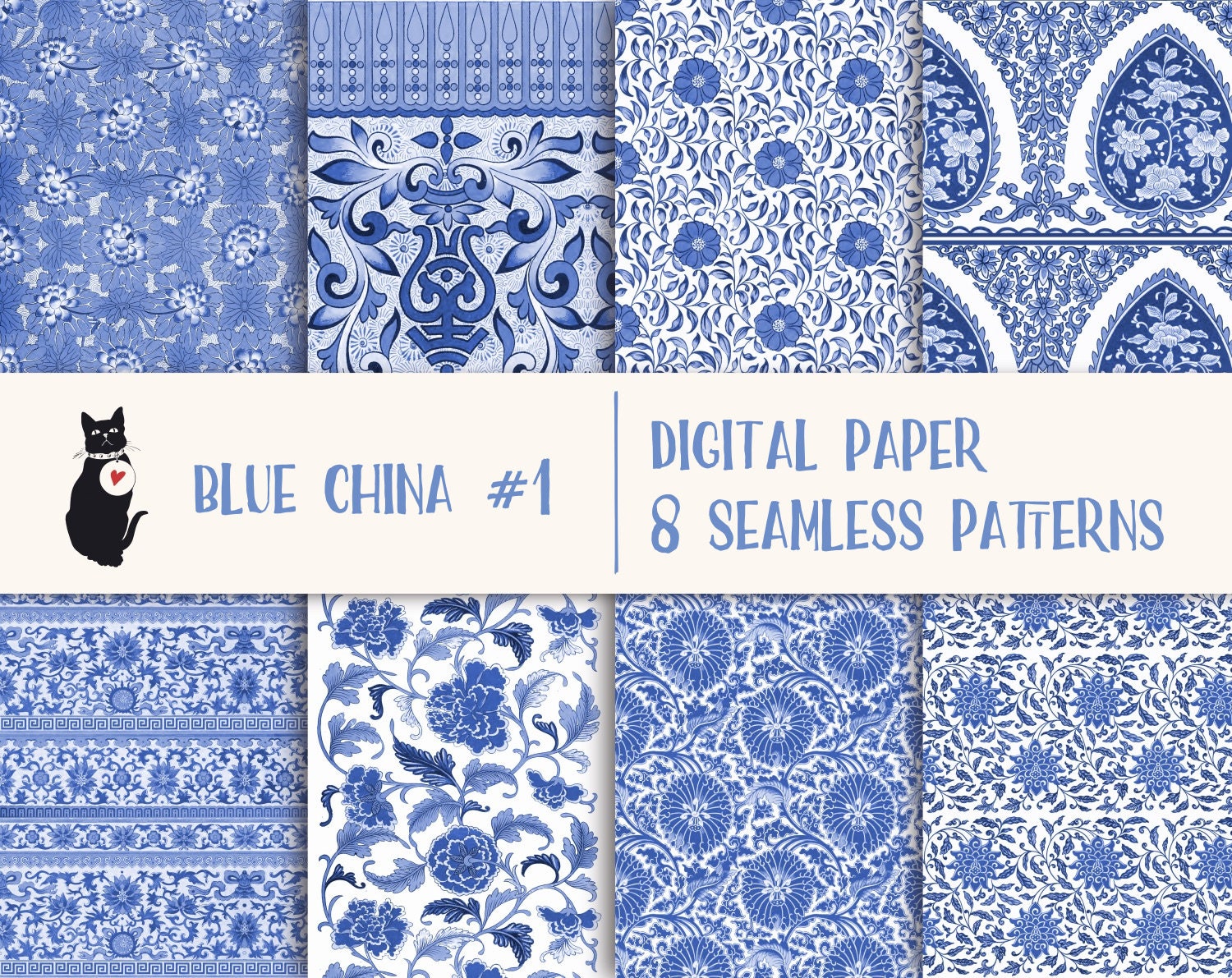 Blue China Set 1 Seamless Pattern Instant Download Digital - Etsy