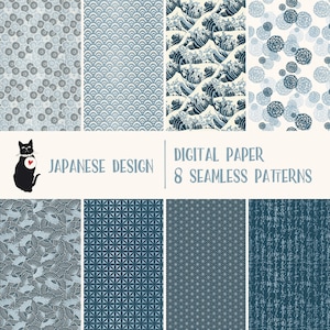 Japanese Designs - Instant Download Digital Paper, Blue With Glitter ...