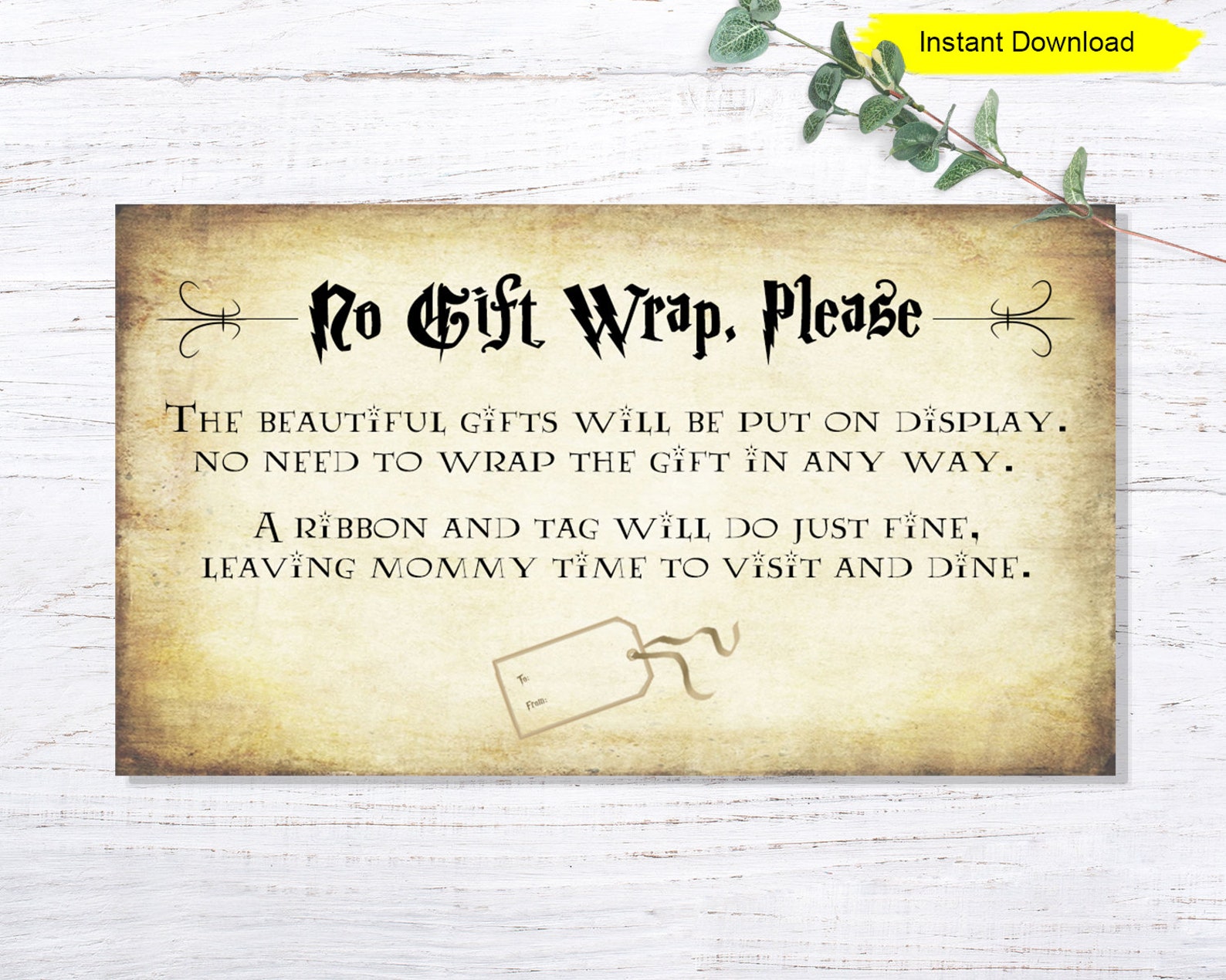 No Gift Wrap Please Invitation Insert - INSTANT DOWNLOAD - Printable ...