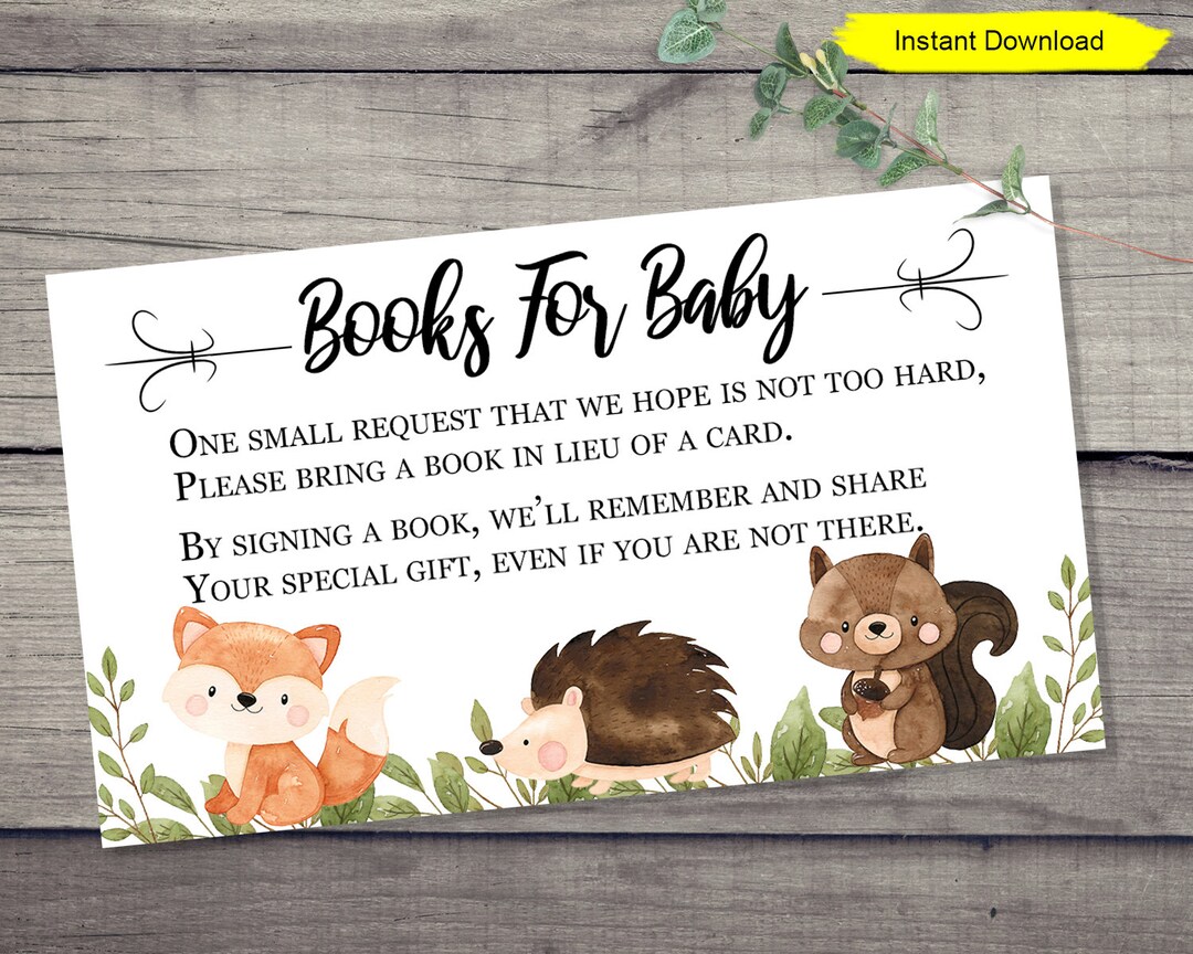 Woodland Books for Baby Invitation Insert - INSTANT DOWNLOAD ...