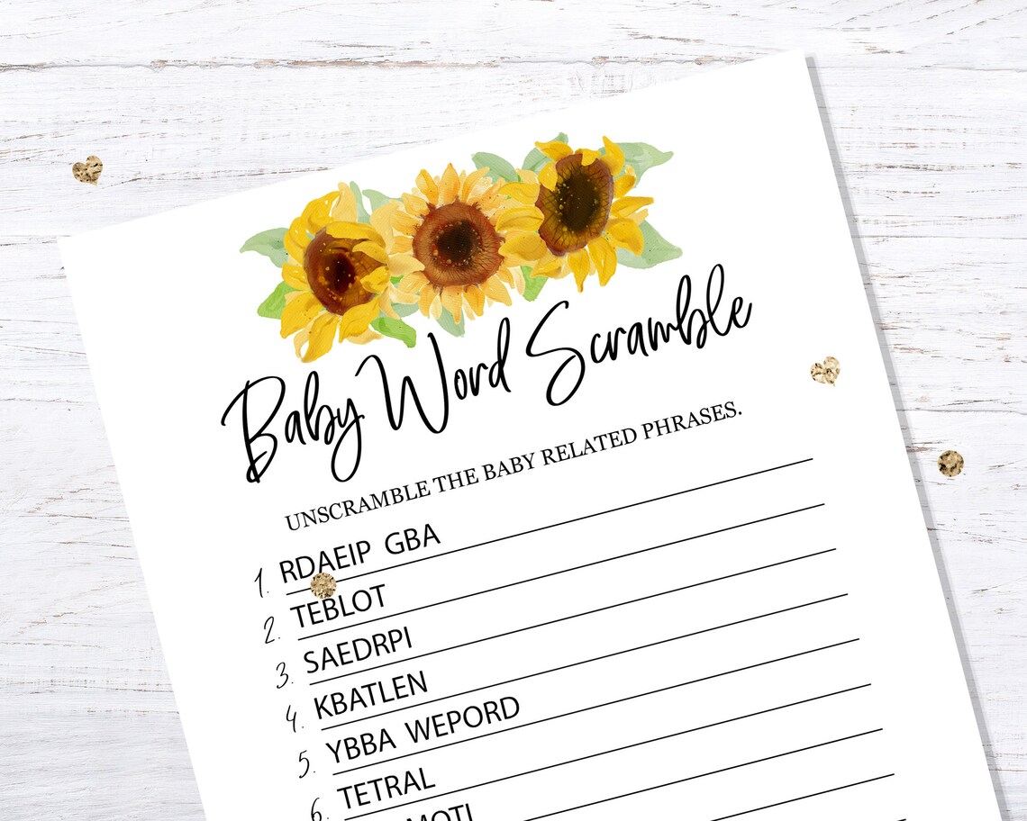 Sunflower Baby Shower Word Scramble Game - INSTANT DOWNLOAD - Printable ...