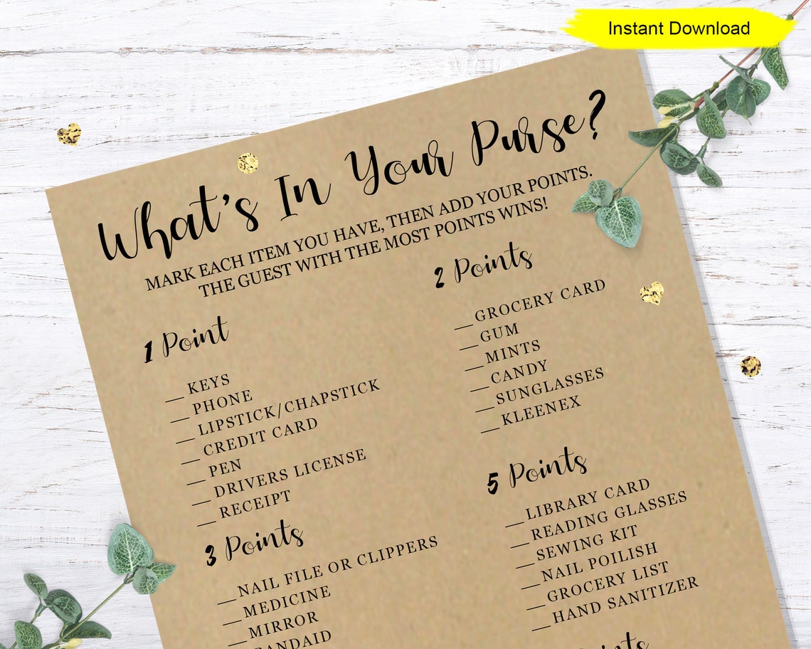 What's in Your Purse Game INSTANT DOWNLOAD Printable | Etsy
