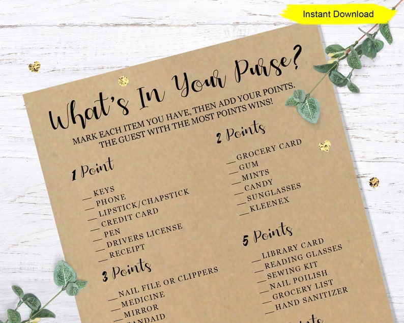 What's in Your Purse Game INSTANT DOWNLOAD Printable | Etsy