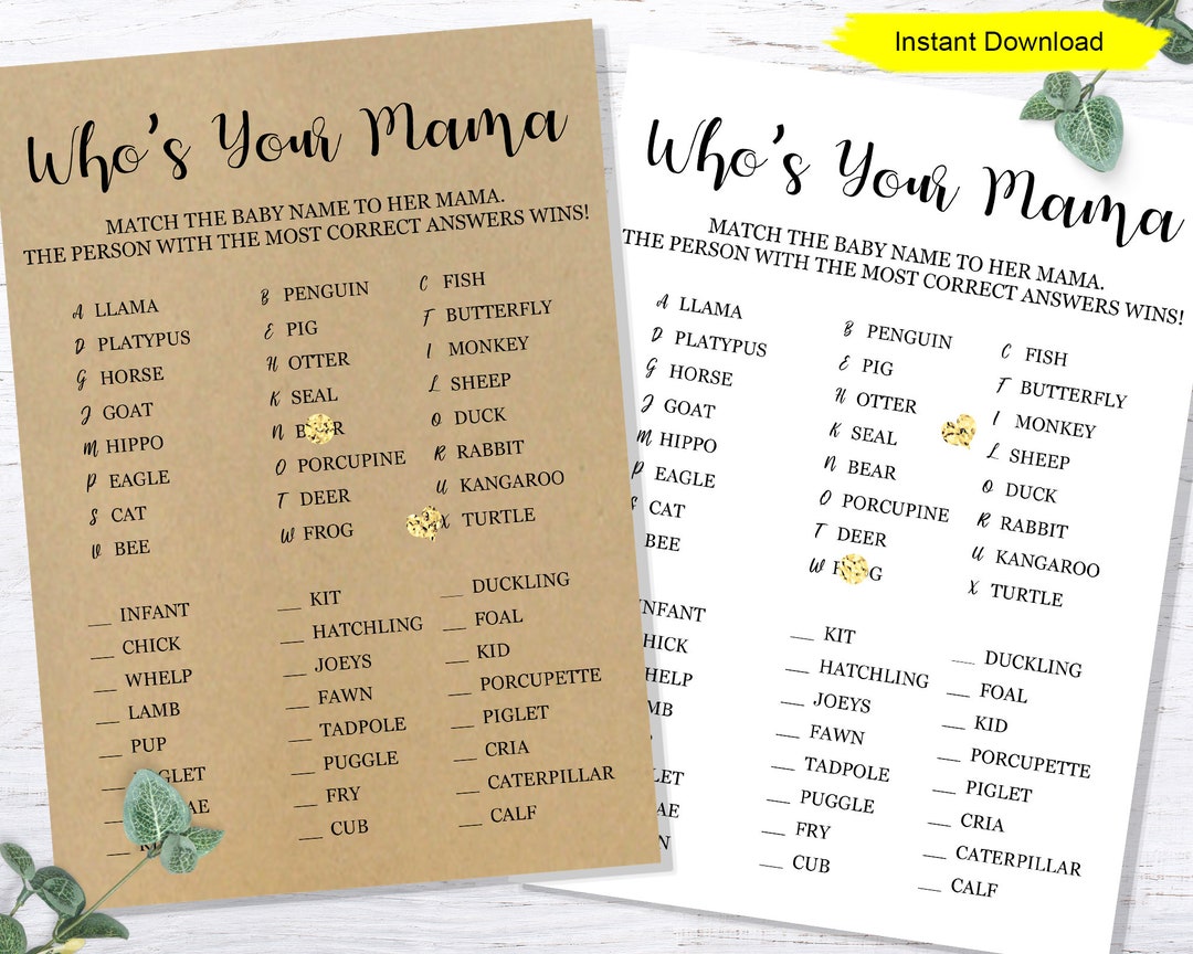 Who's Your Mama Game - INSTANT DOWNLOAD - Printable Digital Baby Shower ...