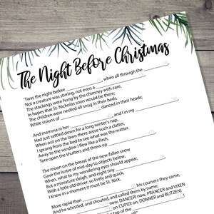 The Night Before Christmas Madlibs INSTANT DOWNLOAD Printable Digital ...