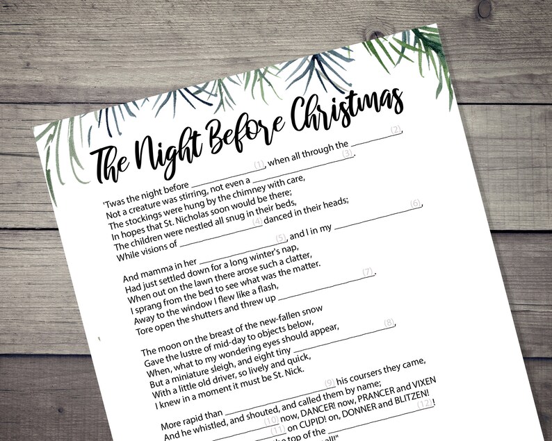 The Night Before Christmas Madlibs INSTANT DOWNLOAD - Etsy