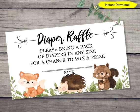 Woodland Diaper Raffle Invitation Insert - INSTANT DOWNLOAD - printable ...