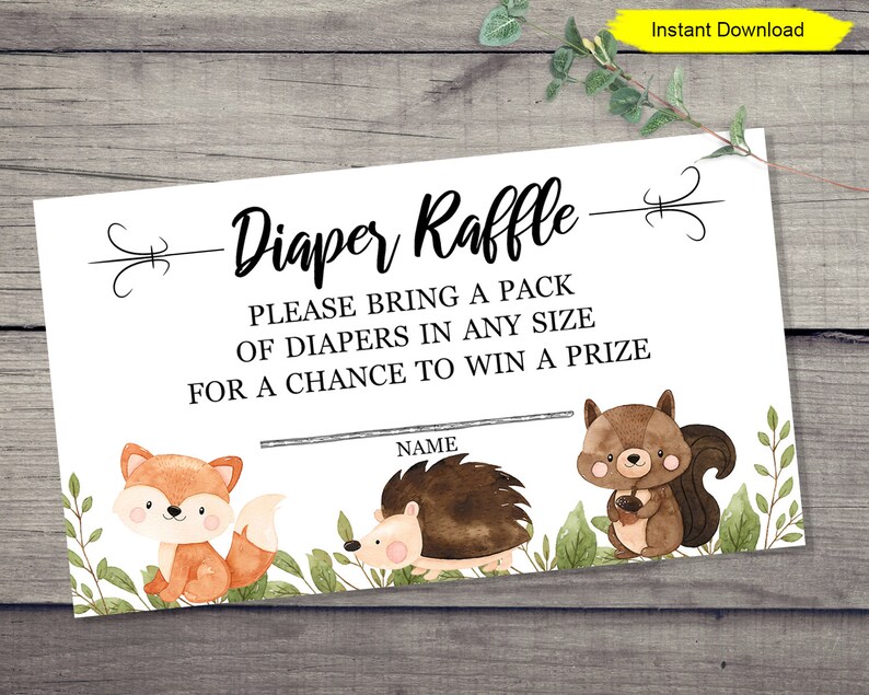 Woodland Diaper Raffle Invitation Insert INSTANT DOWNLOAD | Etsy