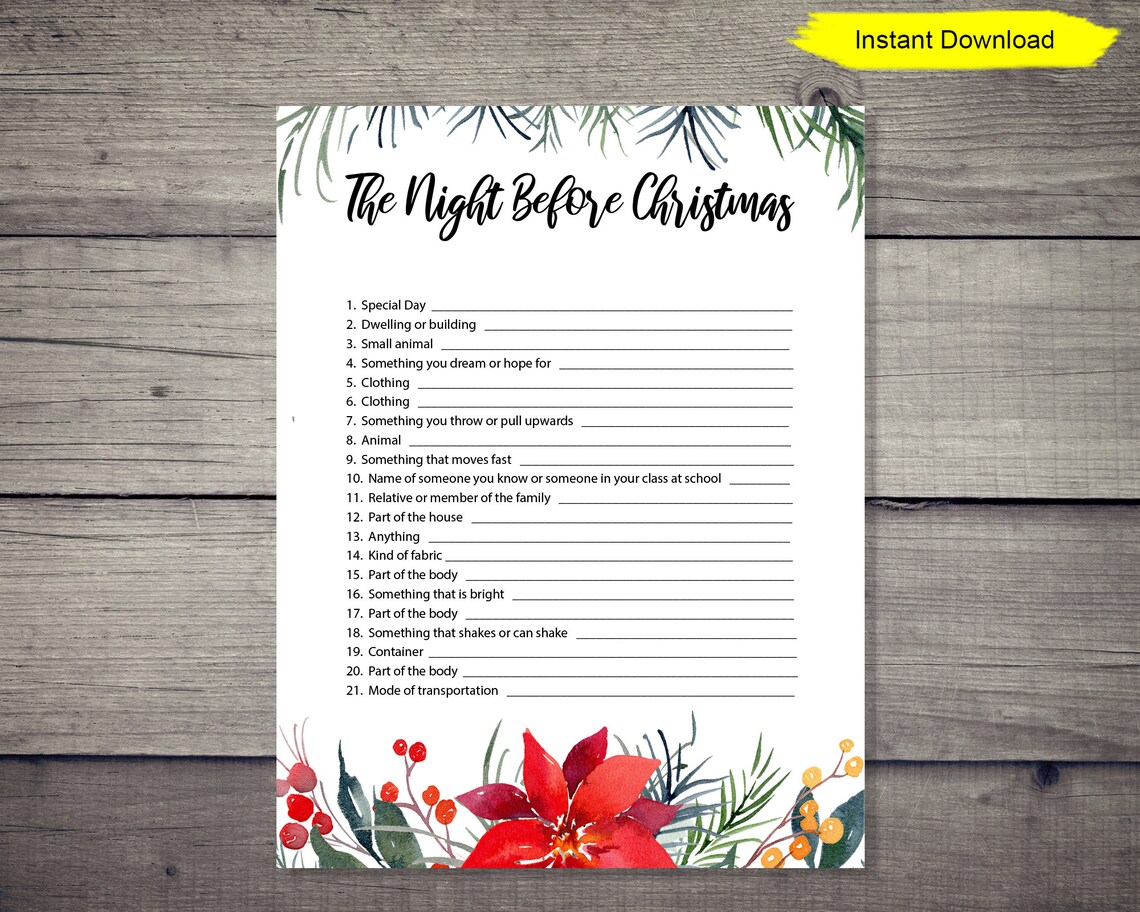 The Night Before Christmas Madlibs INSTANT DOWNLOAD - Etsy