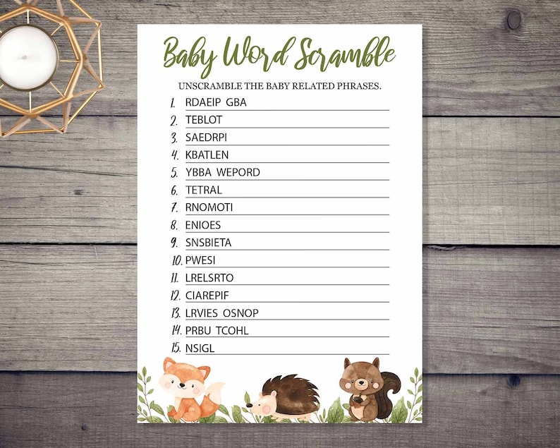Woodland Baby Word Scramble Game - INSTANT DOWNLOAD - Couples Coed Baby ...