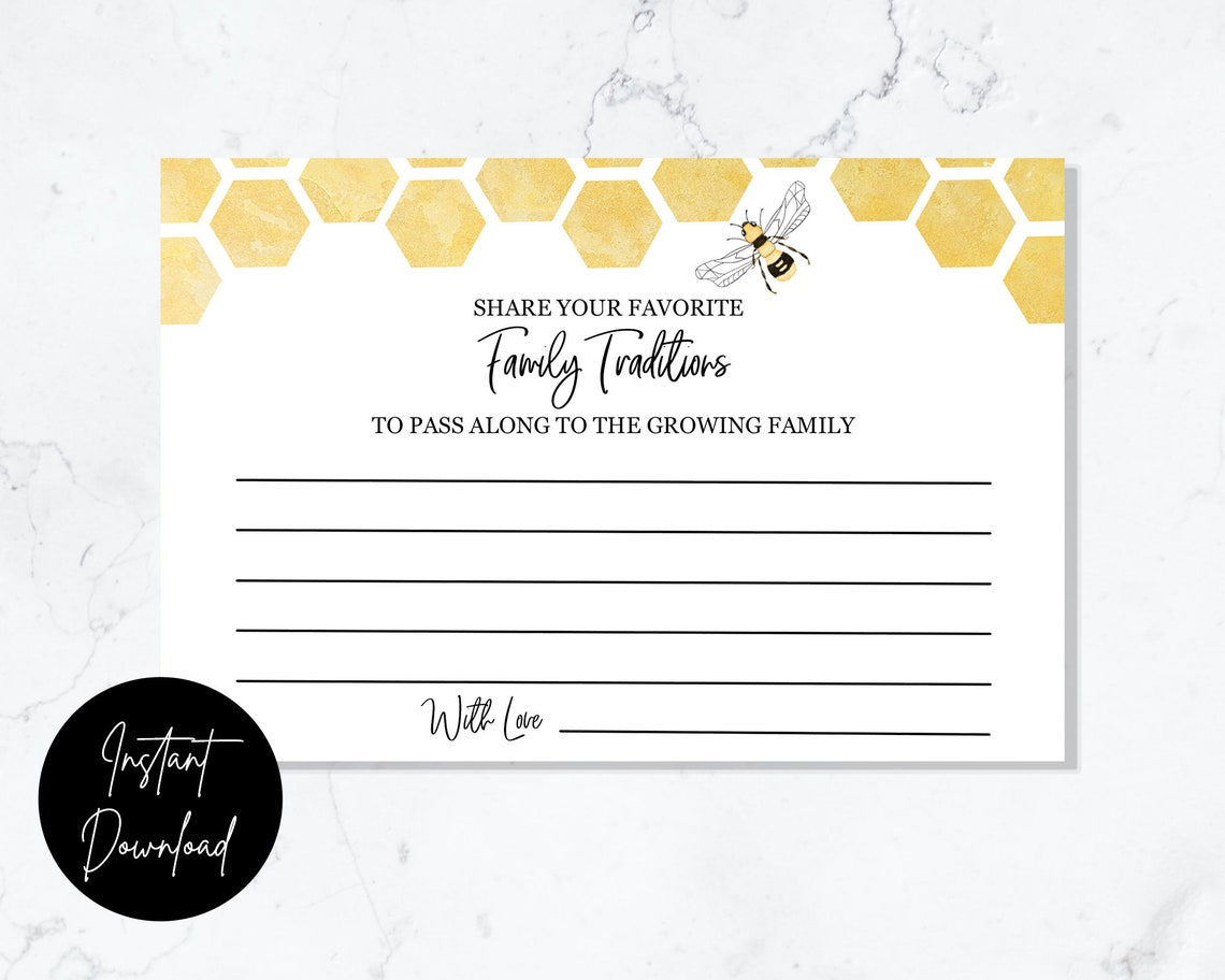 Bee Family Traditions Cards - INSTANT DOWNLOAD - Baby Shower Party ...