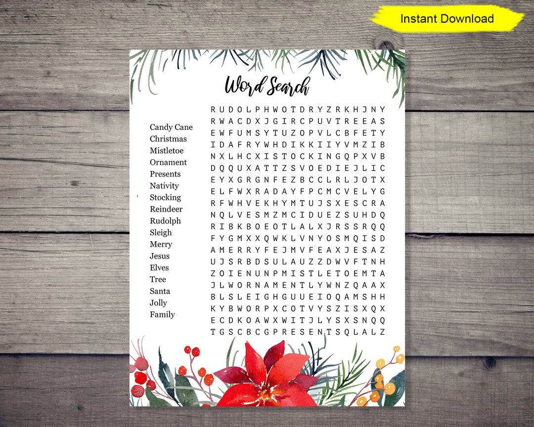 Christmas Word Search Game INSTANT DOWNLOAD Printable Digital ...