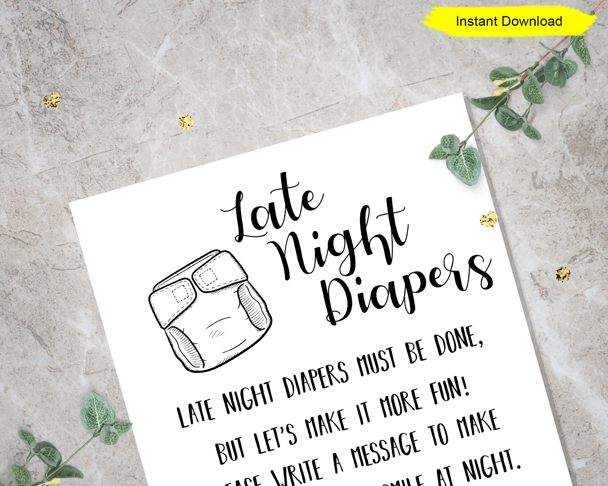 Late Night Diapers Game - INSTANT DOWNLOAD - Printable Digital Baby ...