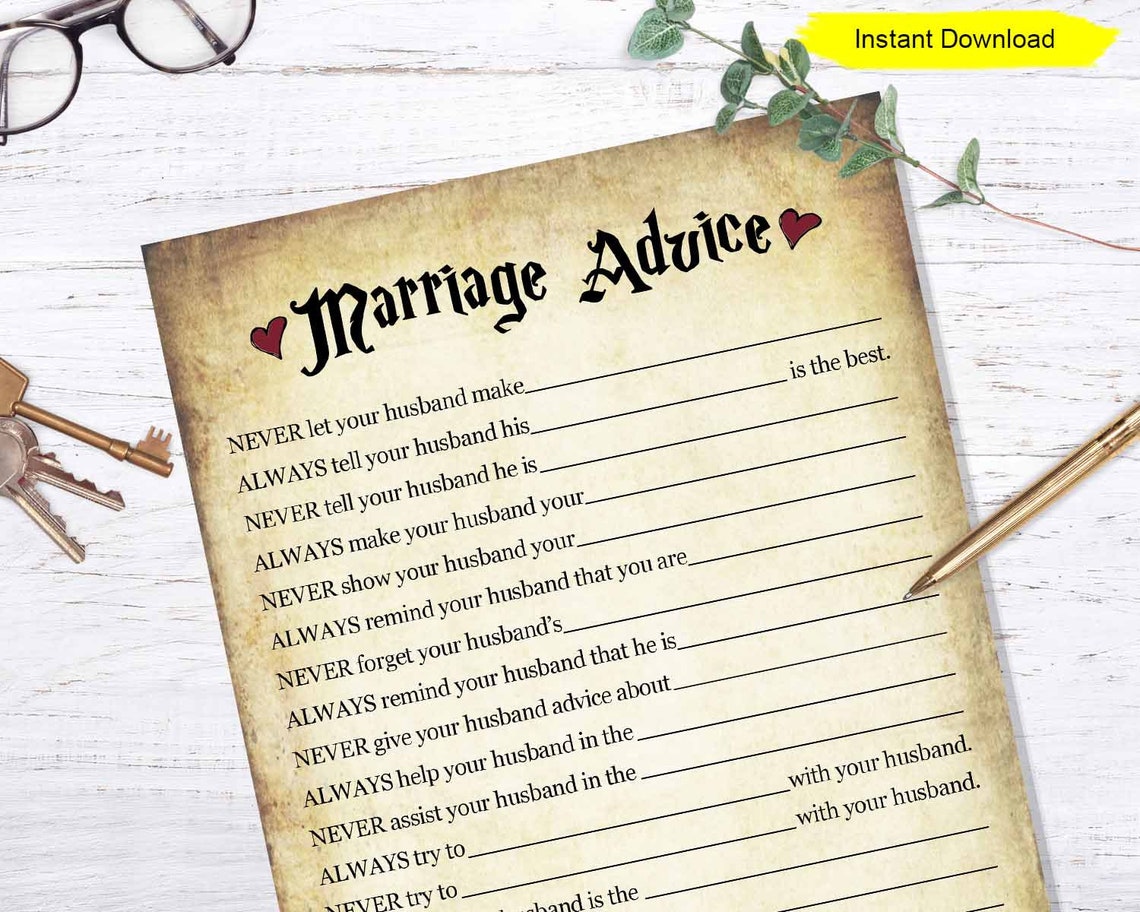 Marriage Advice Game INSTANT DOWNLOAD Bridal Shower - Etsy