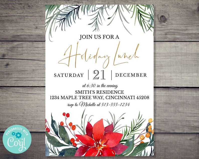 Holiday Lunch Invitation - INSTANT DOWNLOAD - Printable Digital Custom ...