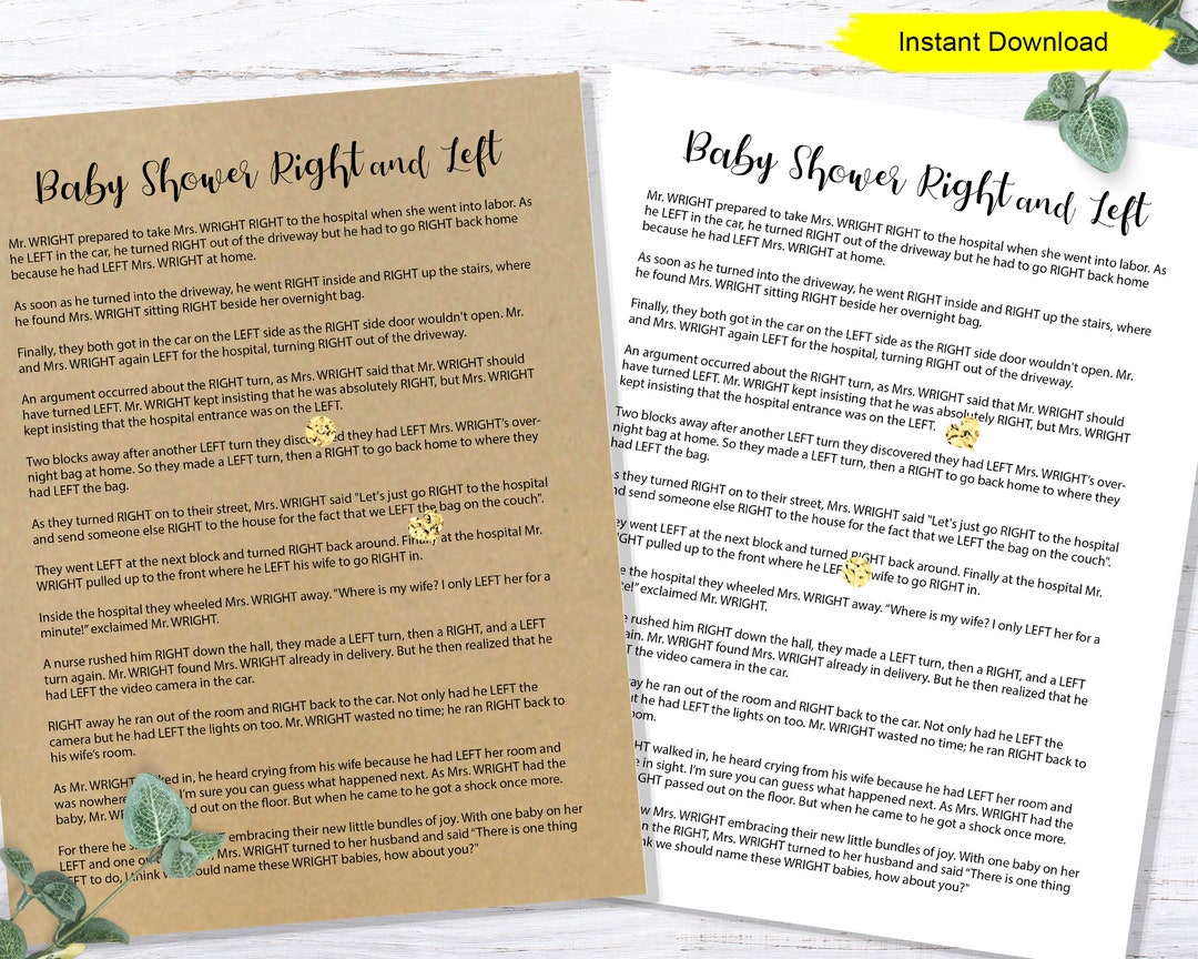 Baby Shower Right and Left Game - INSTANT DOWNLOAD - Printable Digital ...