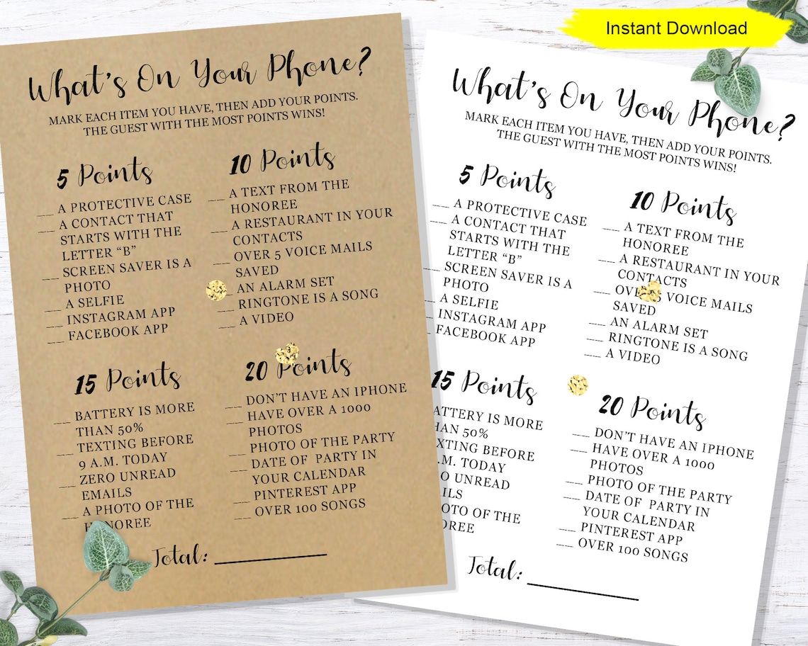 What's on Your Phone Game - INSTANT DOWNLOAD - Printable Digital Baby ...
