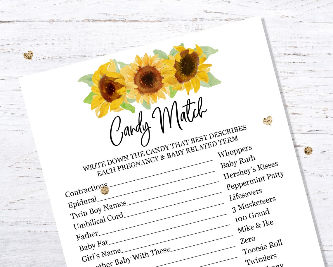 Sunflower Candy Match Game - INSTANT DOWNLOAD - Printable Digital Baby ...