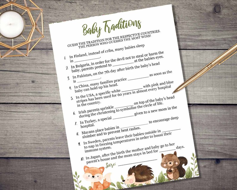 Woodland Animals Baby Shower Games Pack - INSTANT DOWNLOAD - Couples ...