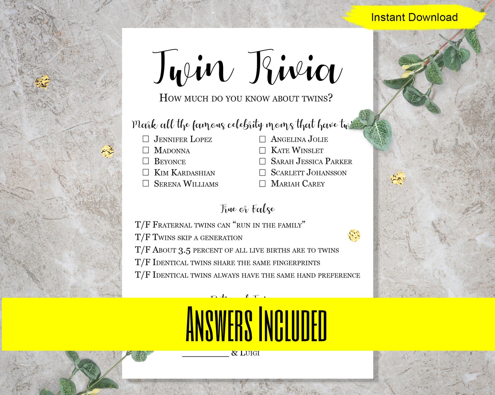 Kraft Twins Trivia Game - INSTANT DOWNLOAD - Printable Digital Baby ...