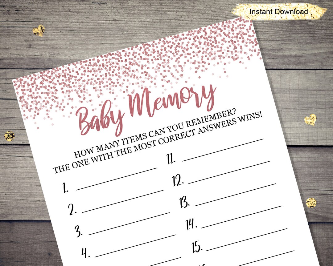 Rose Gold Baby Memory Game - INSTANT DOWNLOAD - Baby Shower Party ...