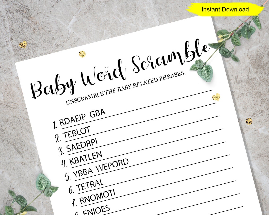 Baby Shower Word Scramble Game INSTANT DOWNLOAD Printable - Etsy