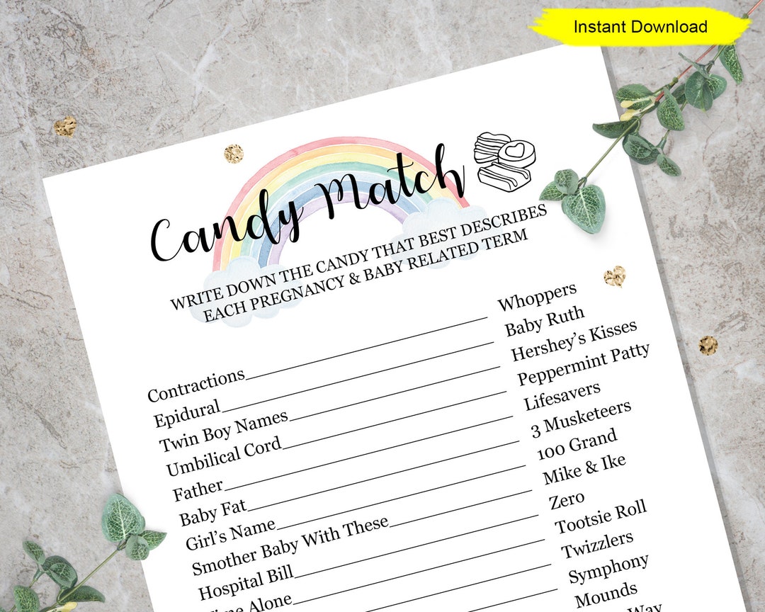 Rainbow Candy Bar Match Game - INSTANT DOWNLOAD - Bridal Shower ...