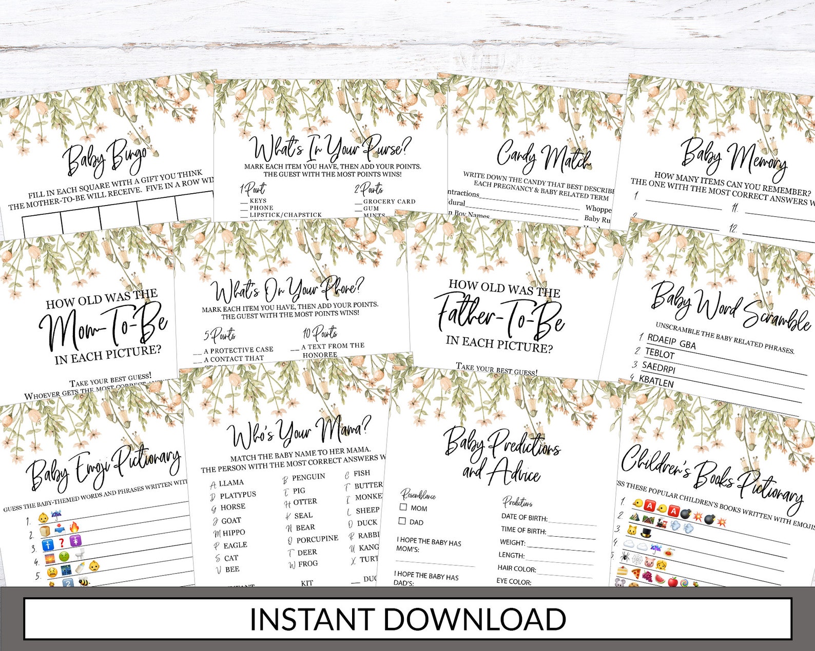 BOHO Chic Baby Shower Game Pack INSTANT DOWNLOAD Baby - Etsy