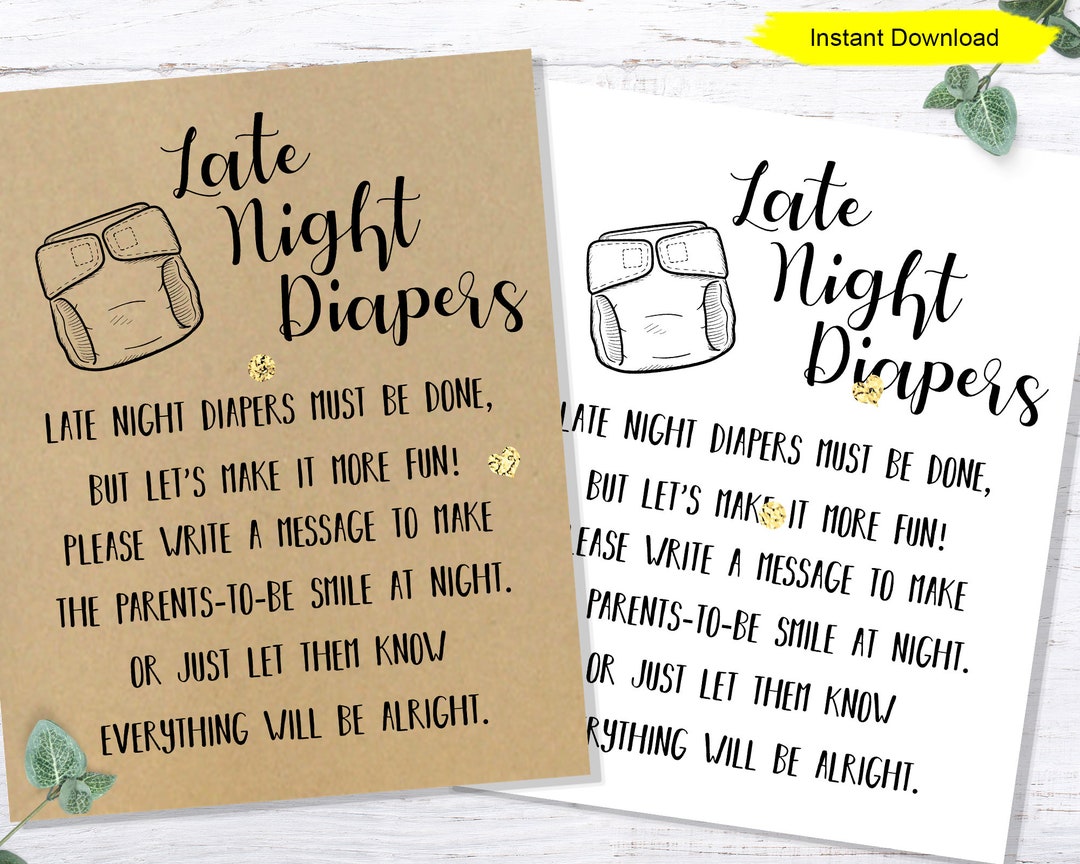 Late Night Diapers Game - INSTANT DOWNLOAD - Printable Digital Baby ...