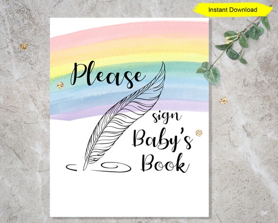 Rainbow Please Sign Baby's Book Sign - INSTANT DOWNLOAD - printable ...