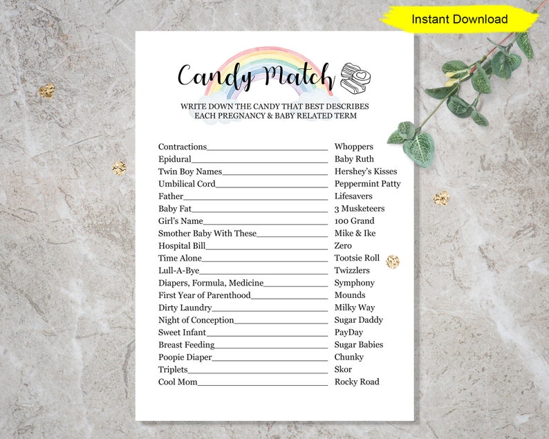 Rainbow Candy Bar Match Game INSTANT DOWNLOAD Bridal | Etsy
