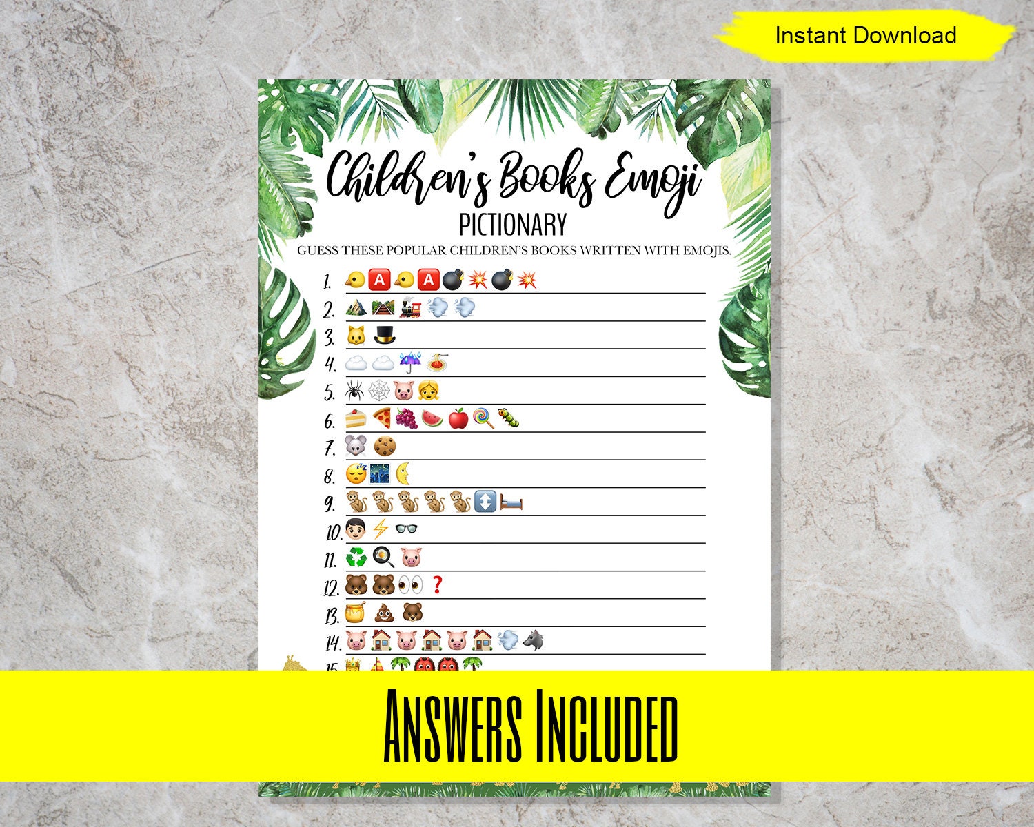Jungle Childrens Book Emoji Pictionary Game INSTANT DOWNLOAD - Etsy