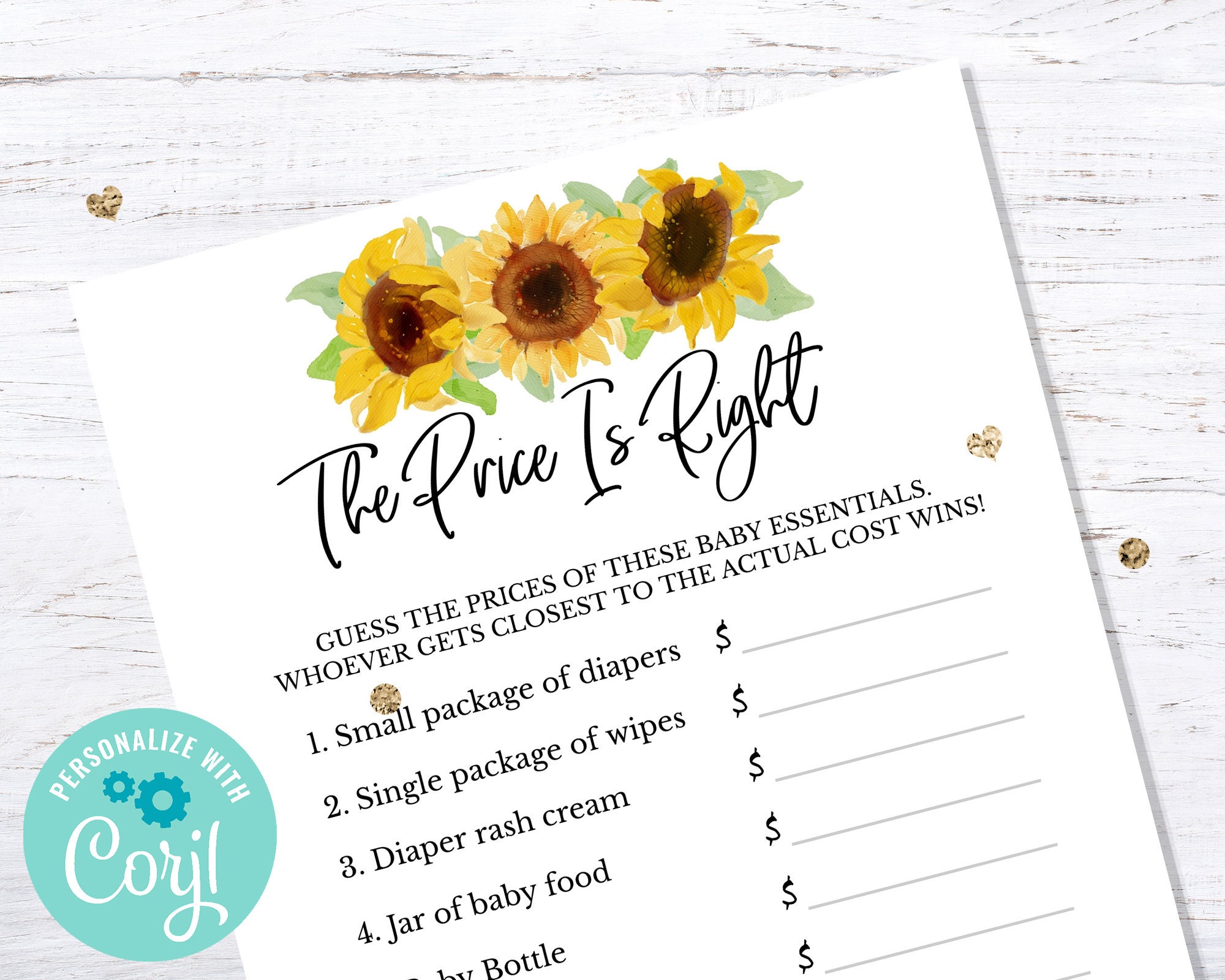 Sunflower EDITABLE Price Is Right Game INSTANT DOWNLOAD | Etsy