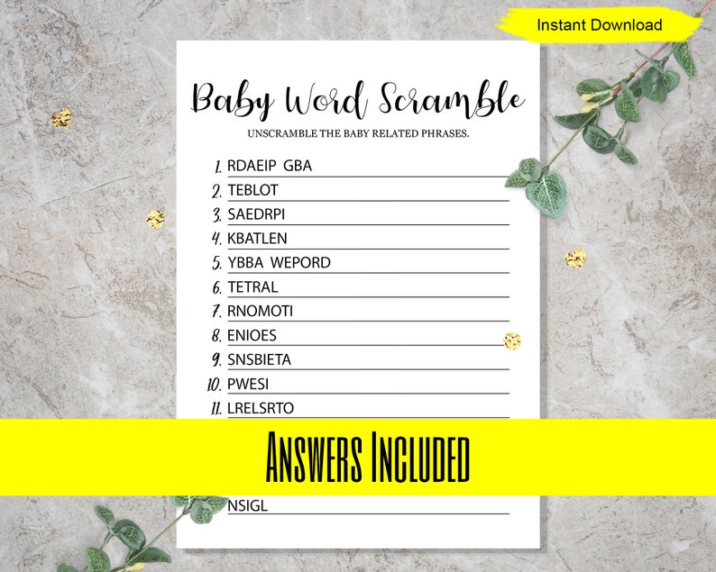 Baby Shower Word Scramble Game INSTANT DOWNLOAD Printable - Etsy