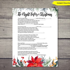 The Night Before Christmas Madlibs INSTANT DOWNLOAD Printable Digital ...