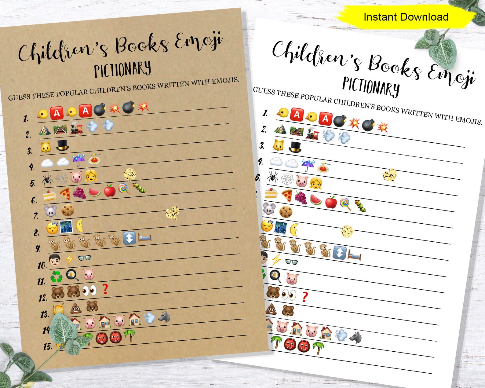 Children's Book Emoji Game INSTANT DOWNLOAD Printable - Etsy