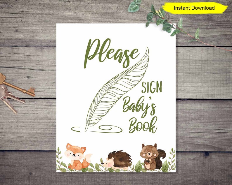 Woodland Please Sign Baby's Book Sign - INSTANT DOWNLOAD - Baby Shower ...