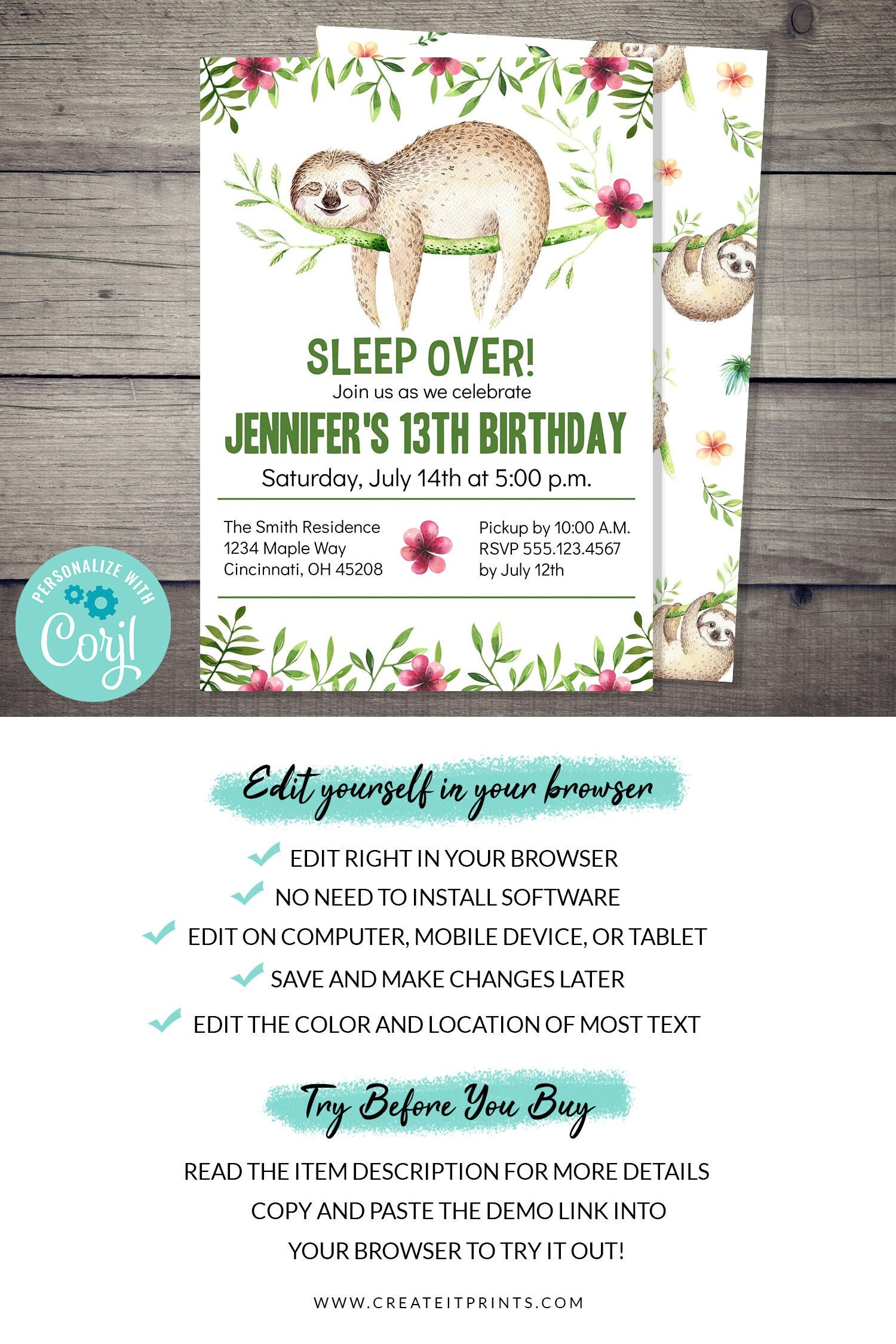 Sleepover Invitation INSTANT DOWNLOAD Printable Digital | Etsy