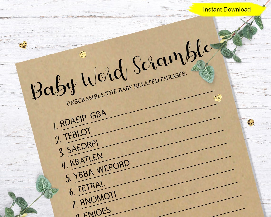 Baby Shower Word Scramble Game INSTANT DOWNLOAD Printable - Etsy