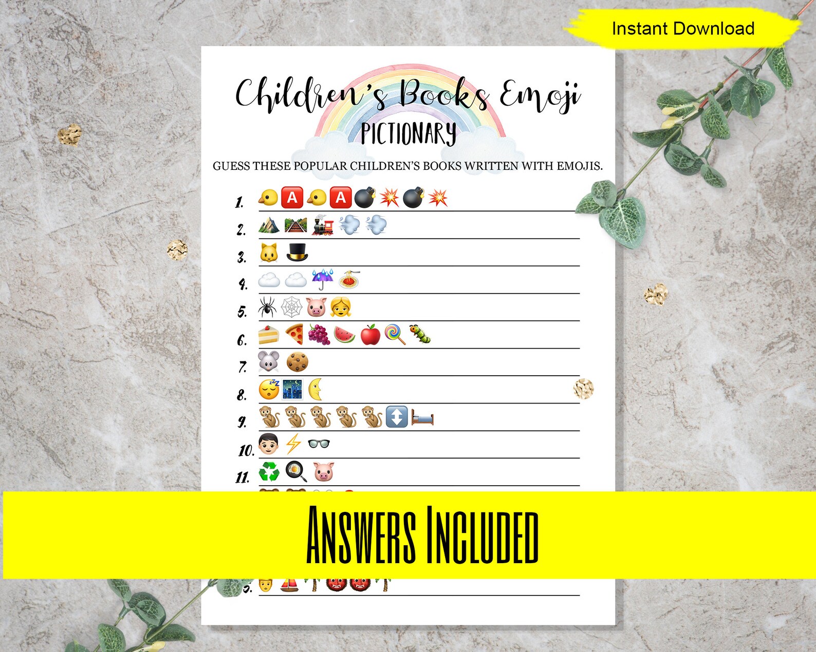 Rainbow Children's Book Emoji Game INSTANT DOWNLOAD - Etsy