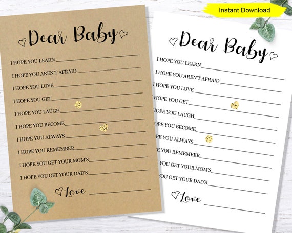 Dear Baby Baby Shower Game - INSTANT DOWNLOAD - printable digital baby ...