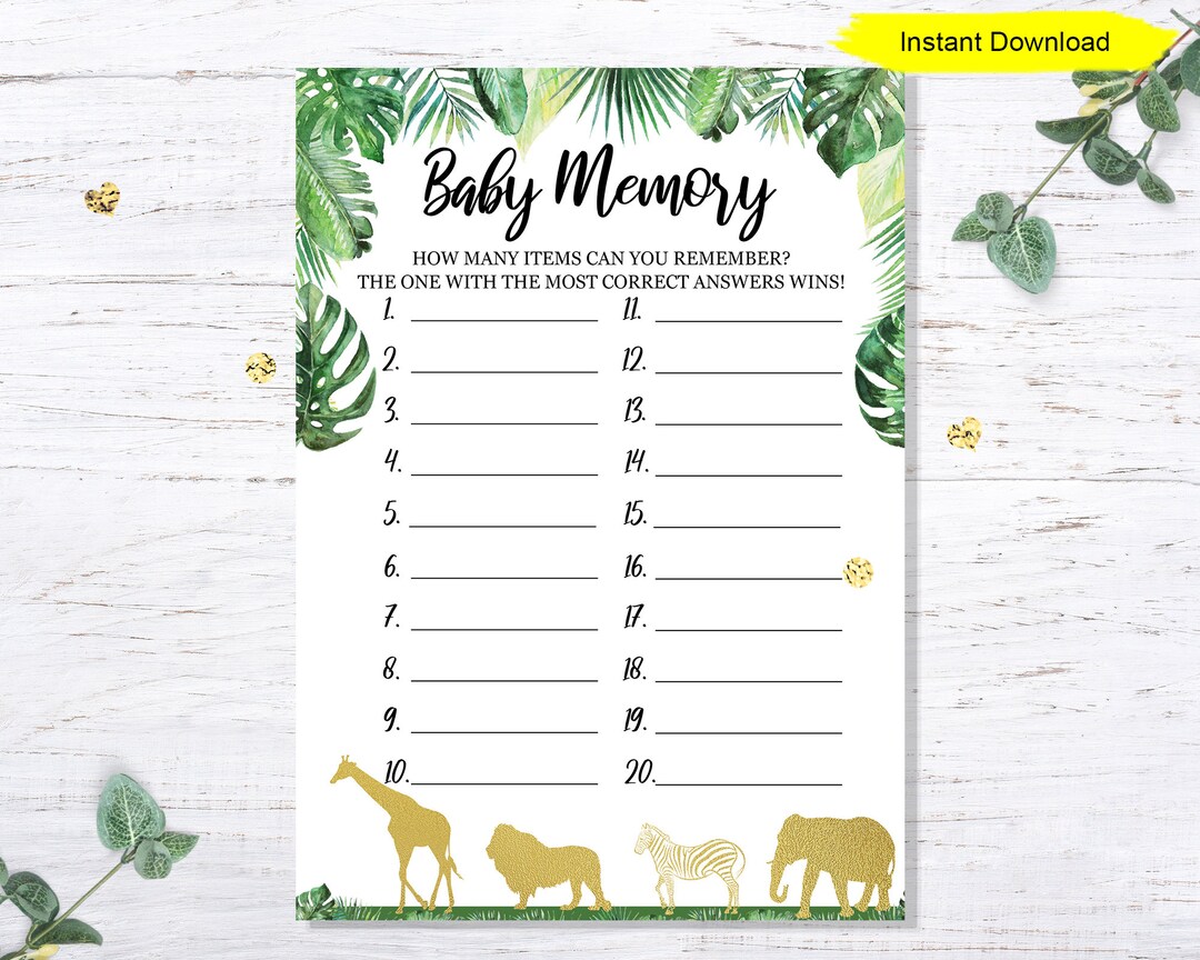 Jungle Baby Memory Game - INSTANT DOWNLOAD - Printable Print Baby ...