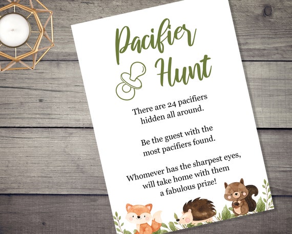 Woodland Pacifier Hunt Game - INSTANT DOWNLOAD - baby shower printable ...