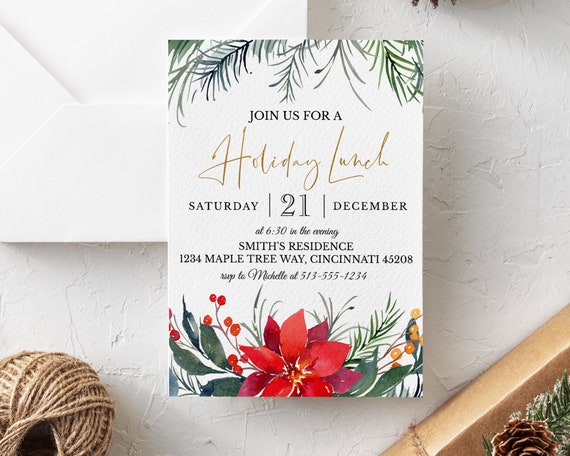 Holiday Lunch Invitation - INSTANT DOWNLOAD - printable digital custom ...